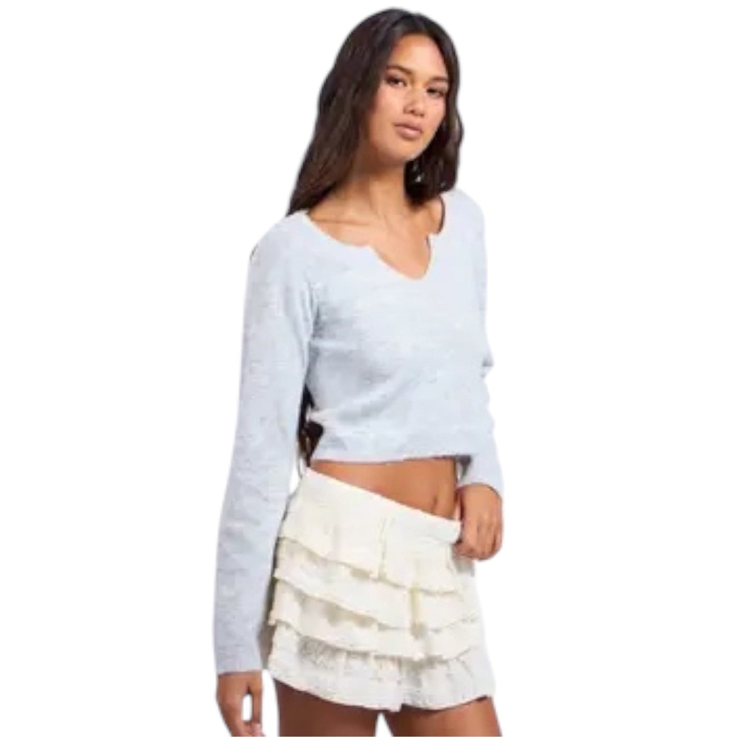 Plain Neckline Point Knit cropped Light Grey Sweater – BOLT ADDICTION